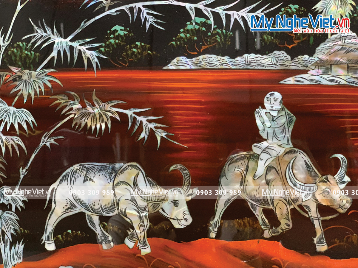 Tranh Sơn Mài Cẩn Ốc Đồng Quê Việt Nam TSM343-1